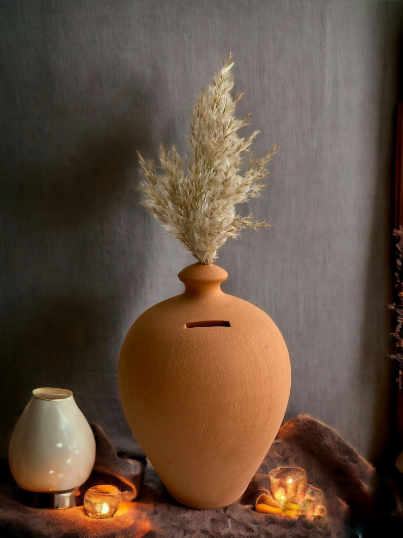 Terracotta Piggy Bank Vase: Pottery Coin Bank, Home Decor - Etsy