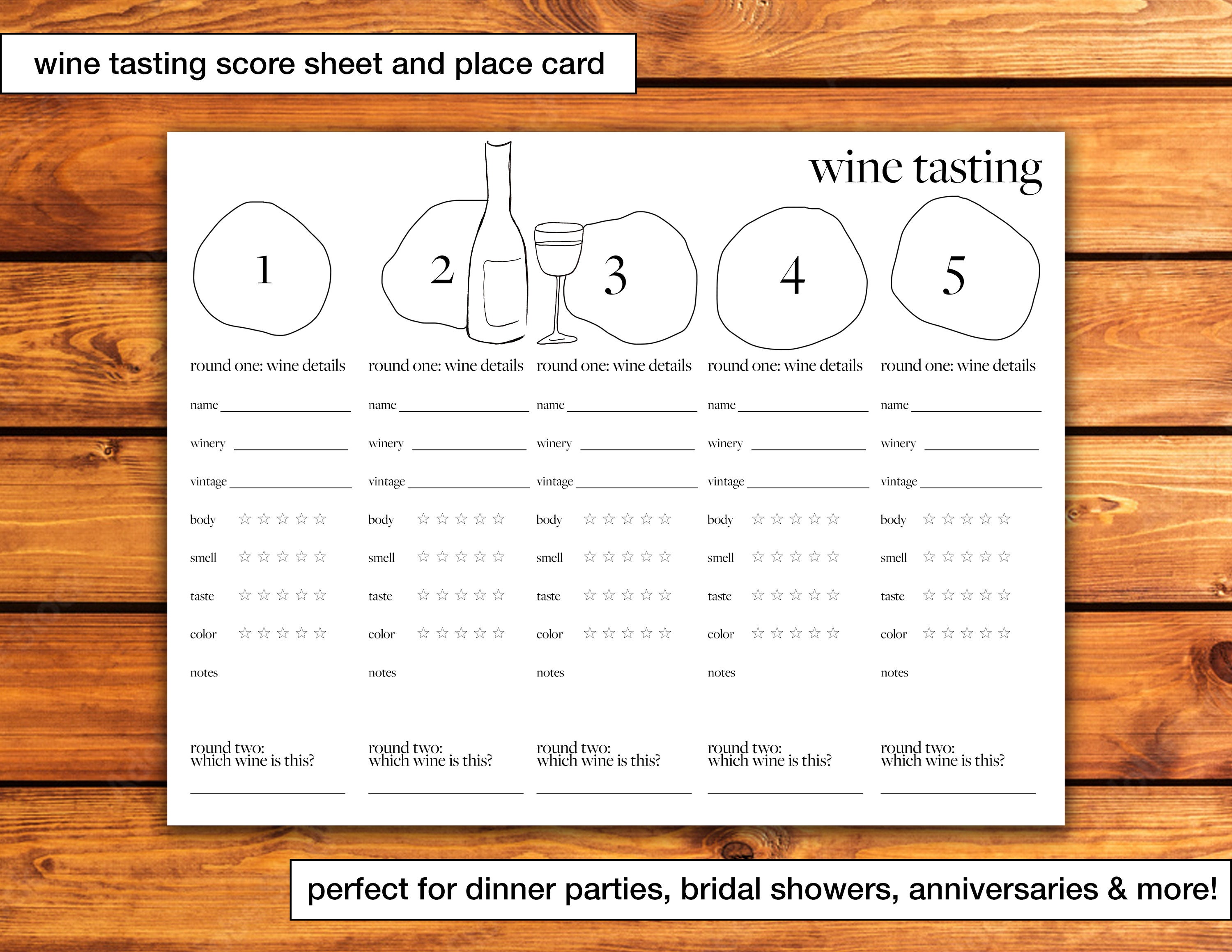 Printable Wine Tasting Card - Download - Great for Blind Wine Tasting ...