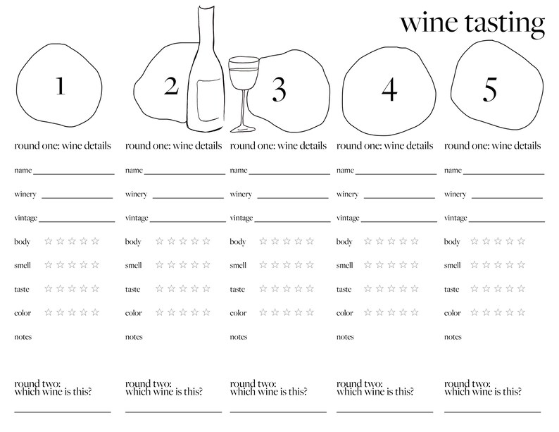 Printable Wine Tasting Card - Download - Great for Blind Wine Tasting ...