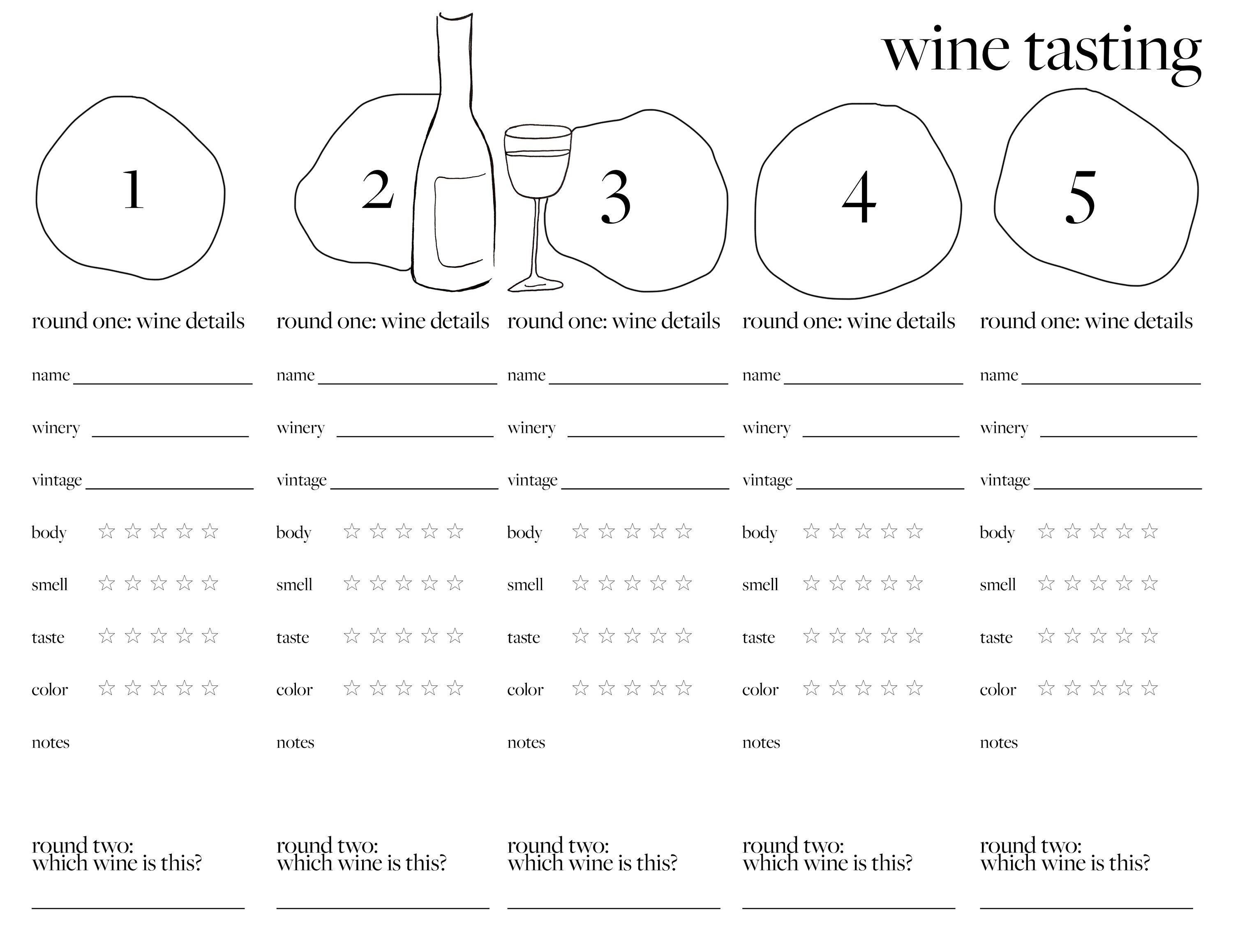 Printable Wine Tasting Card - Download - Great for Blind Wine Tasting ...