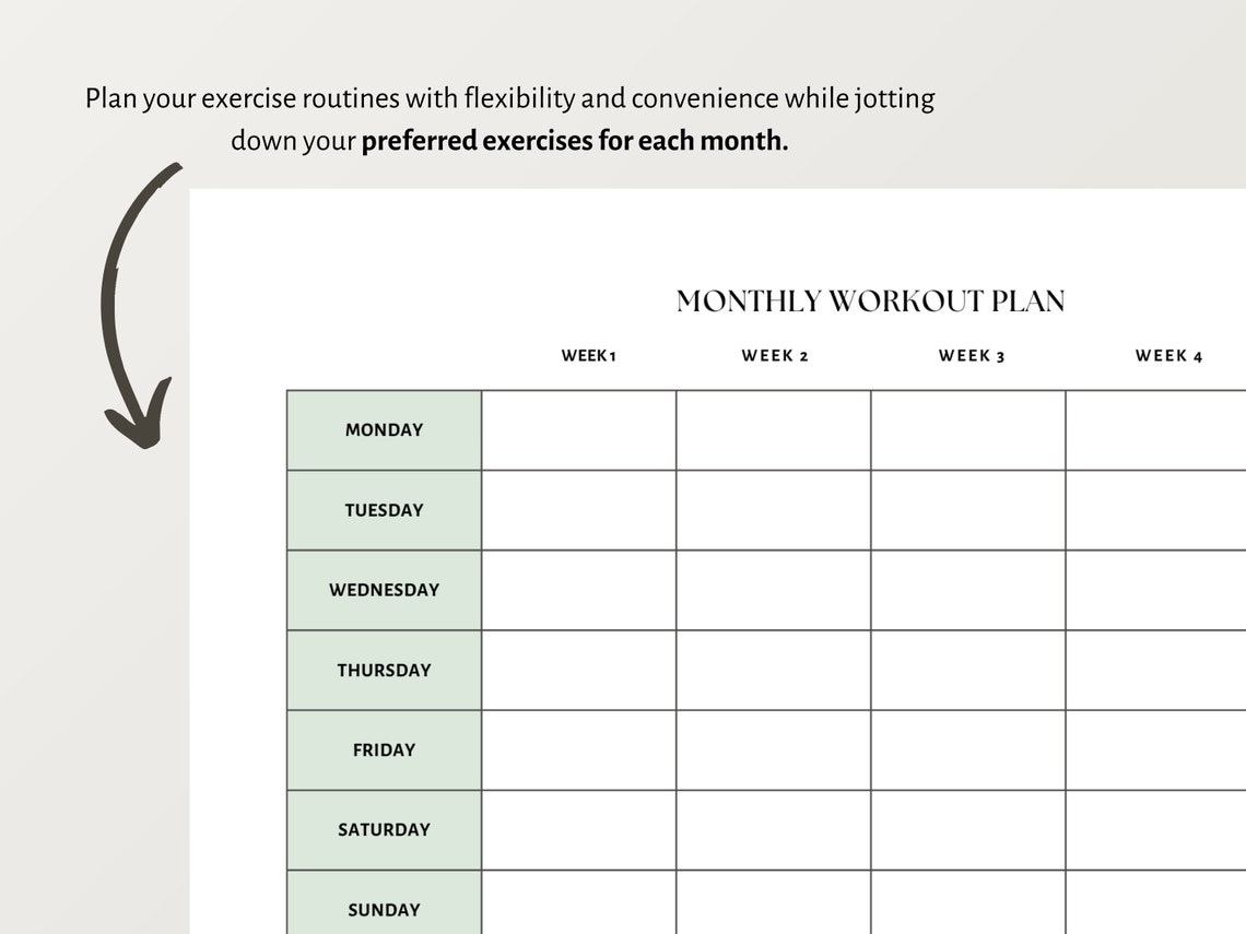 Monthly Workout Planner Printable Ultimate Fitness Planner: Monthly ...