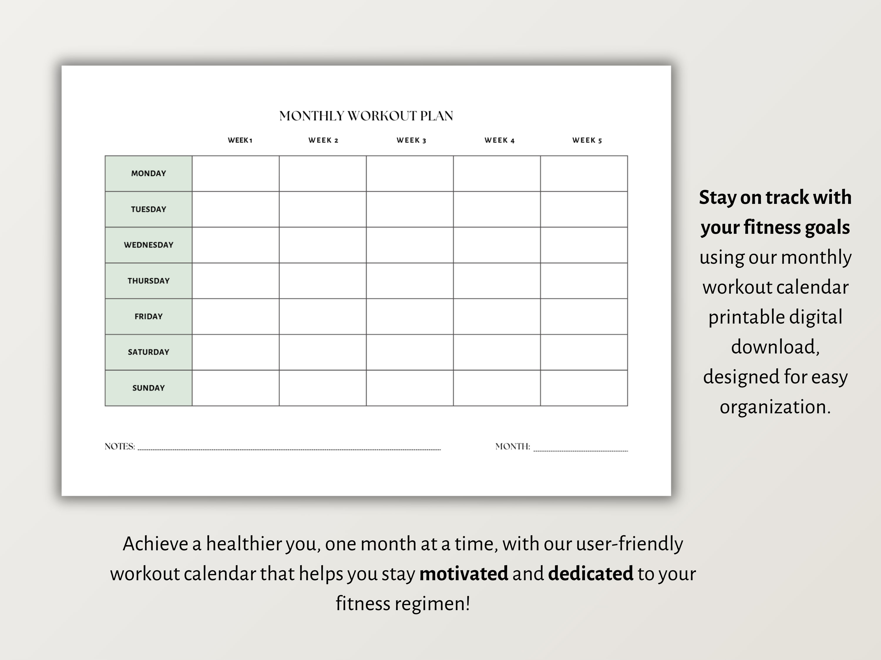 Monthly Workout Planner Printable Ultimate Fitness Planner: Monthly ...