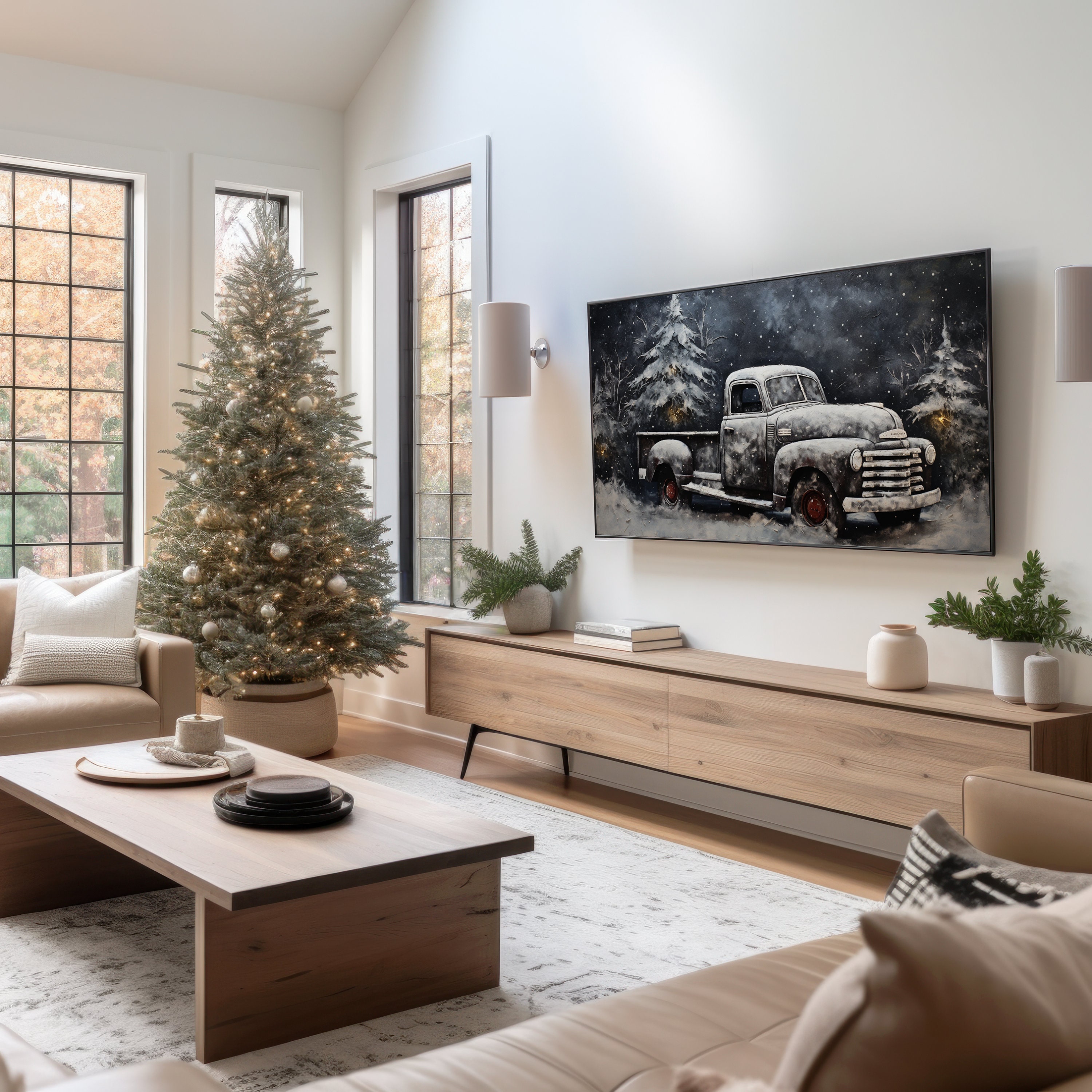 Black and White Christmas Frame TV Art Bundle of 6 Vintage Painting Art ...