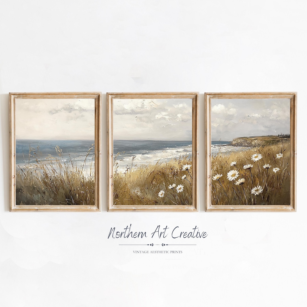 PRINTABLE Summer Set of 3 Prints Coastal Wildflowers 3 Piece Wall Art ...