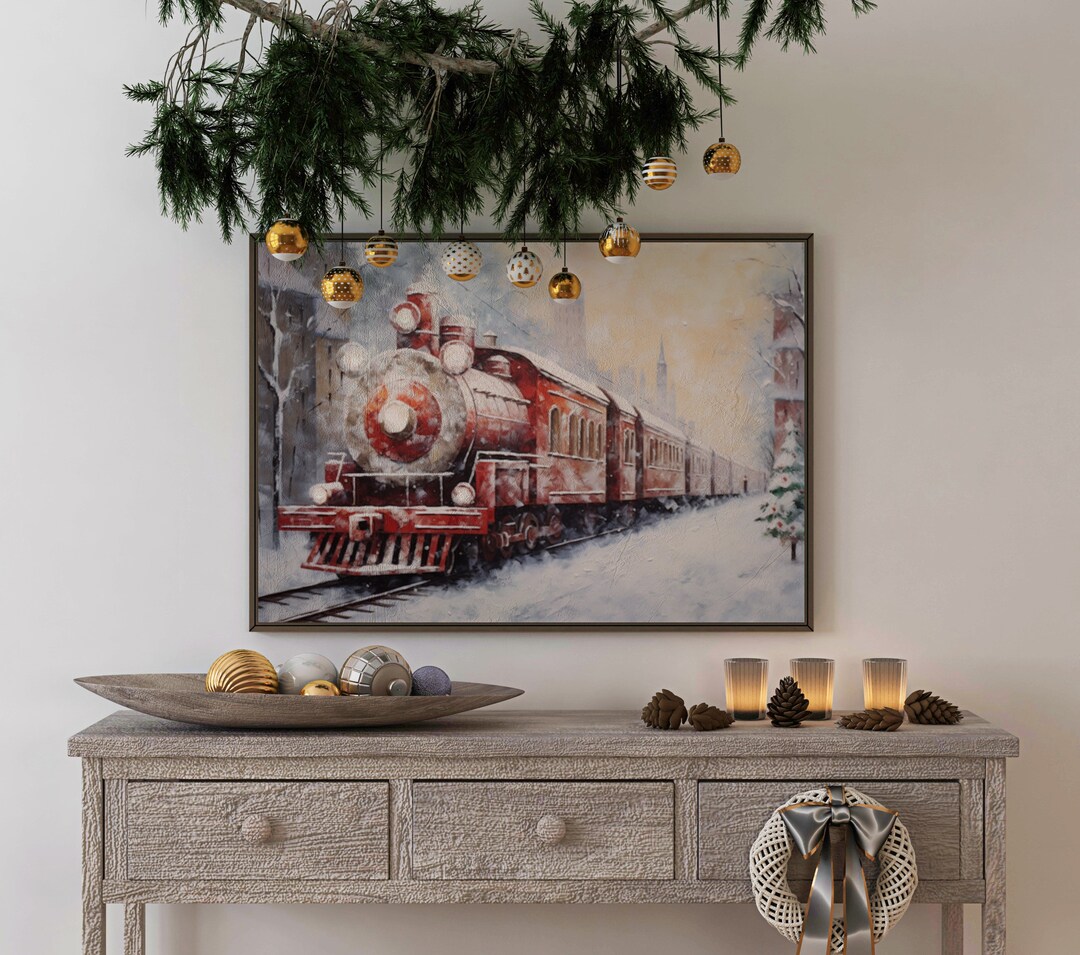 Vintage Christmas Train Wall Art Rustic Holidays Printable - Etsy