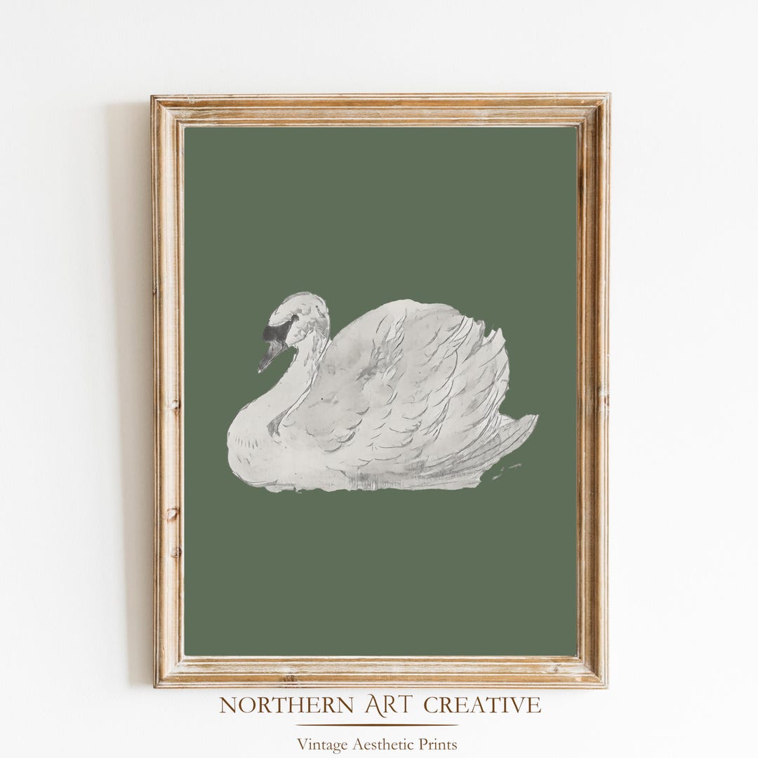 Vintage Sage Green Print Swan Printable Wall Art Vintage Animal Print ...