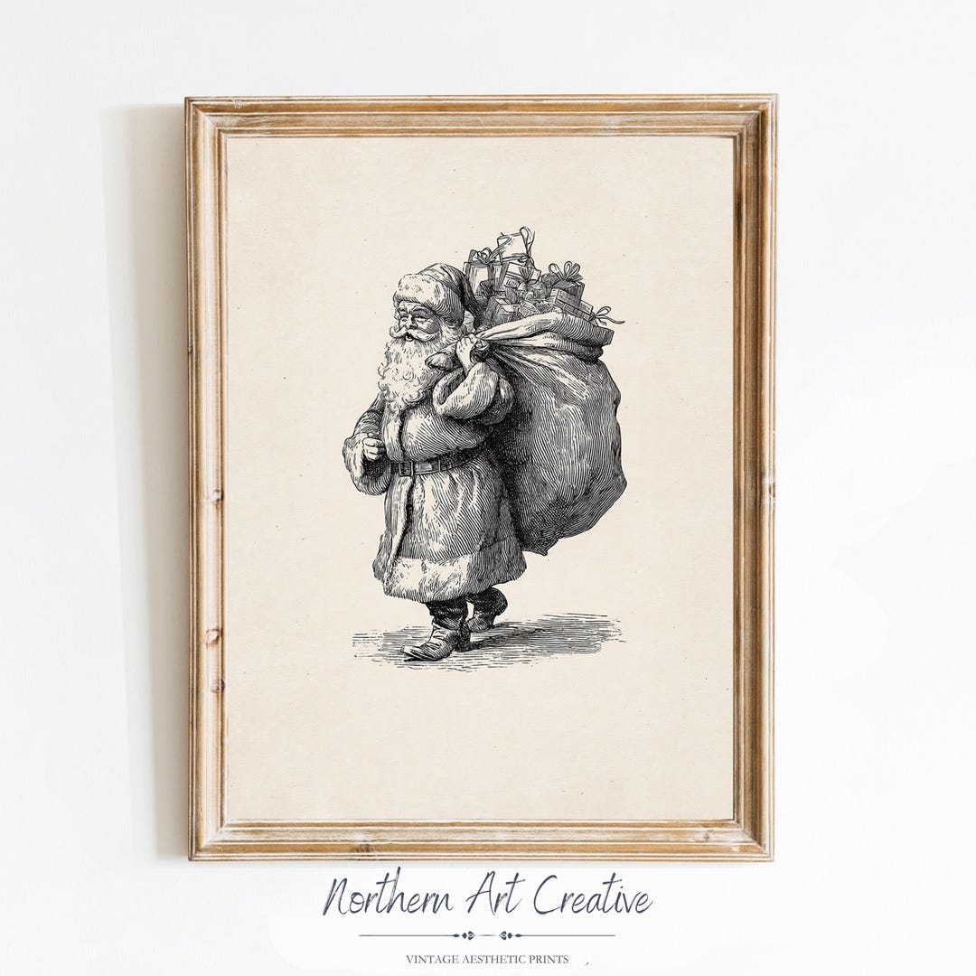 Santa Claus Pencil Sketch Print Christmas Wall Art Neutral Sketch ...