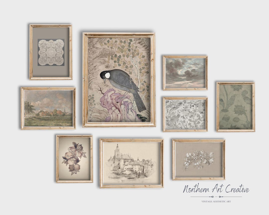 Neutral Gallery Wall Set Vintage Gallery Wall Prints Set of 9 ...