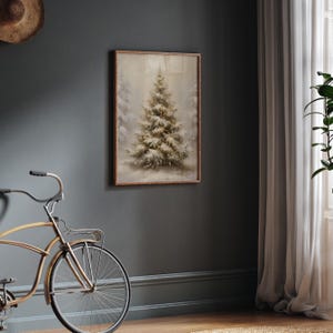 Neutral Christmas Tree Print, Muted Christmas Decor, Vintage Christmas ...