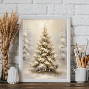 Neutral Christmas Tree Print, Muted Christmas Decor, Vintage Christmas ...
