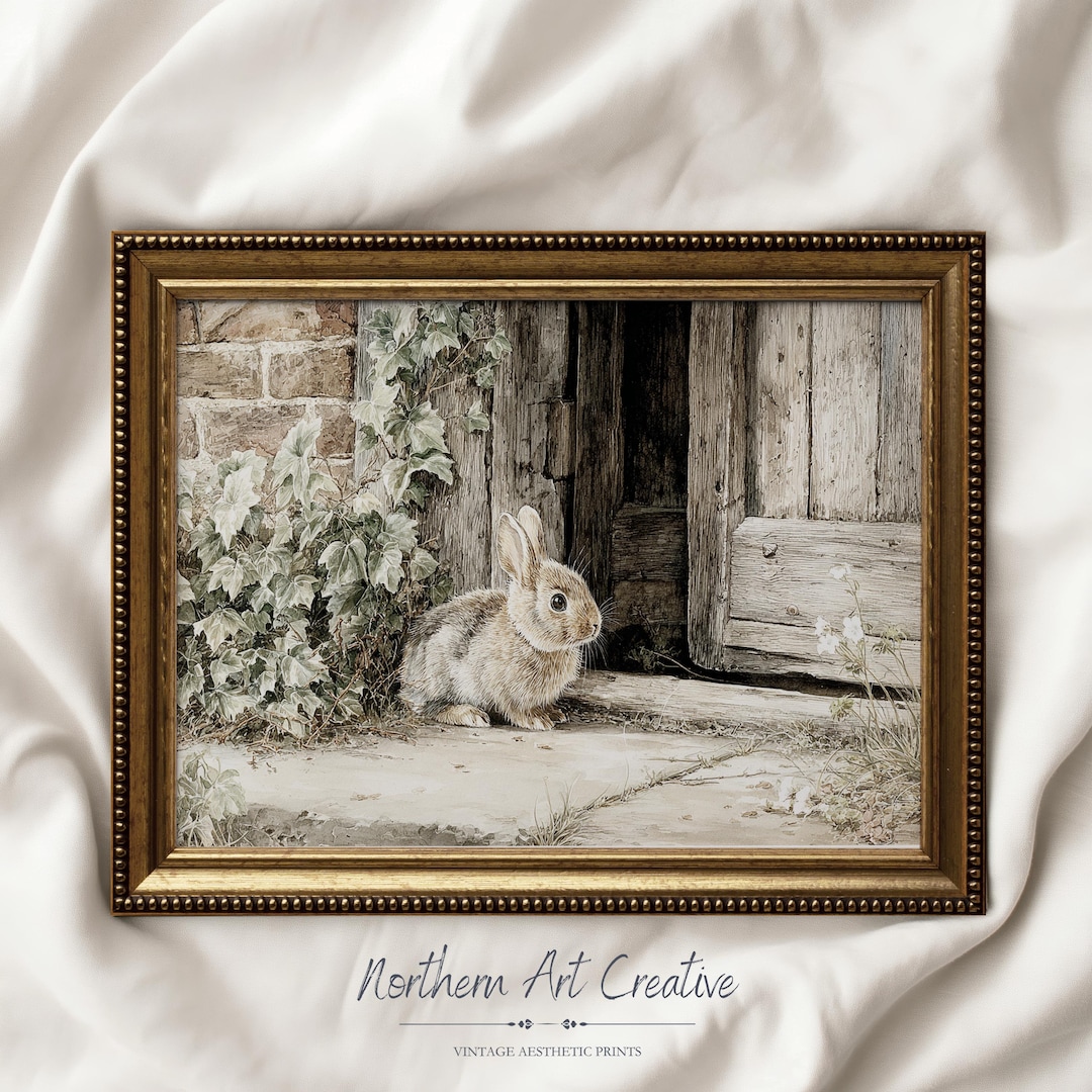 Vintage Cottagecore Bunny Wall Art: Rustic Farmhouse Painting ...
