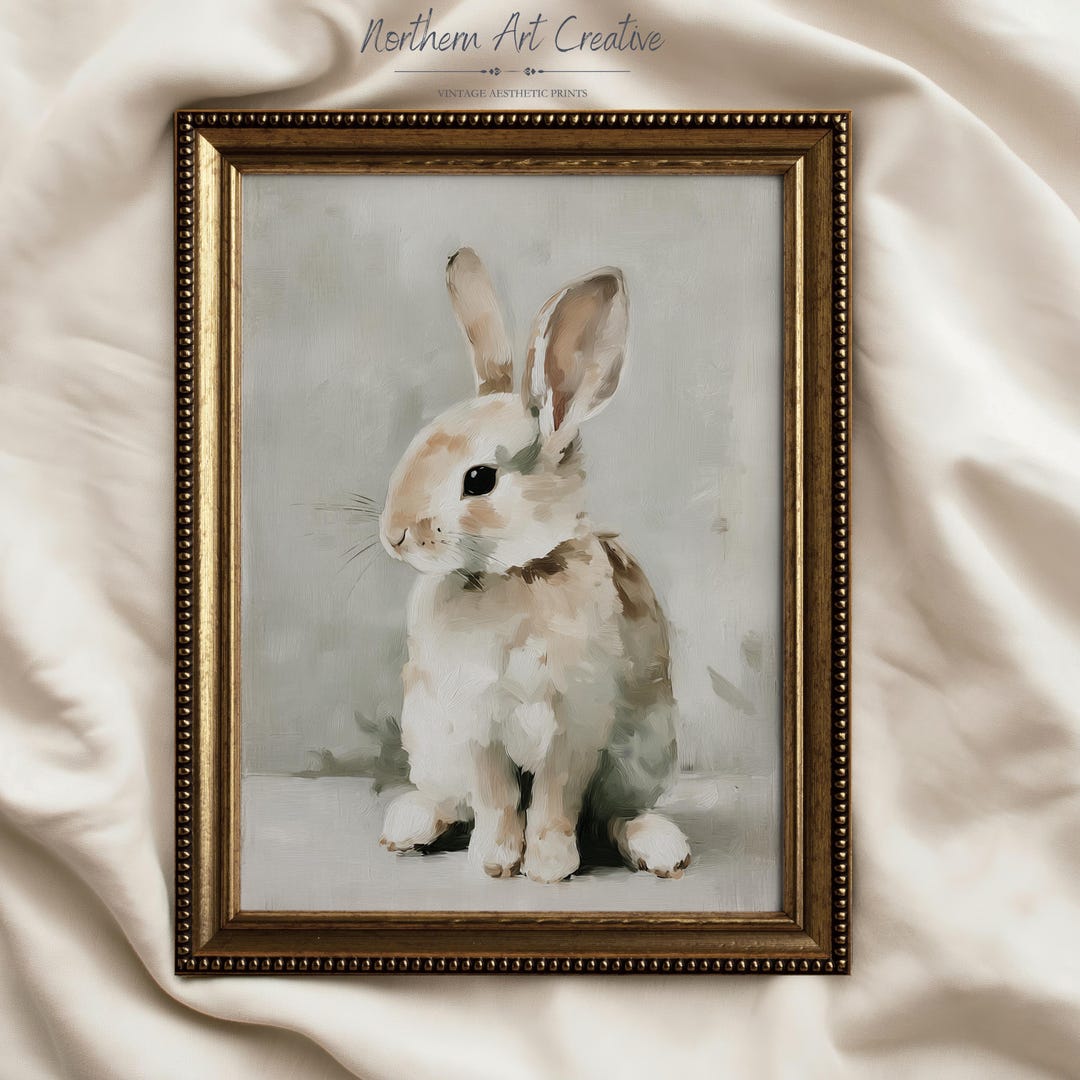 Cute Bunny Vintage Painting: Spring Printable Wall Art (digital ...