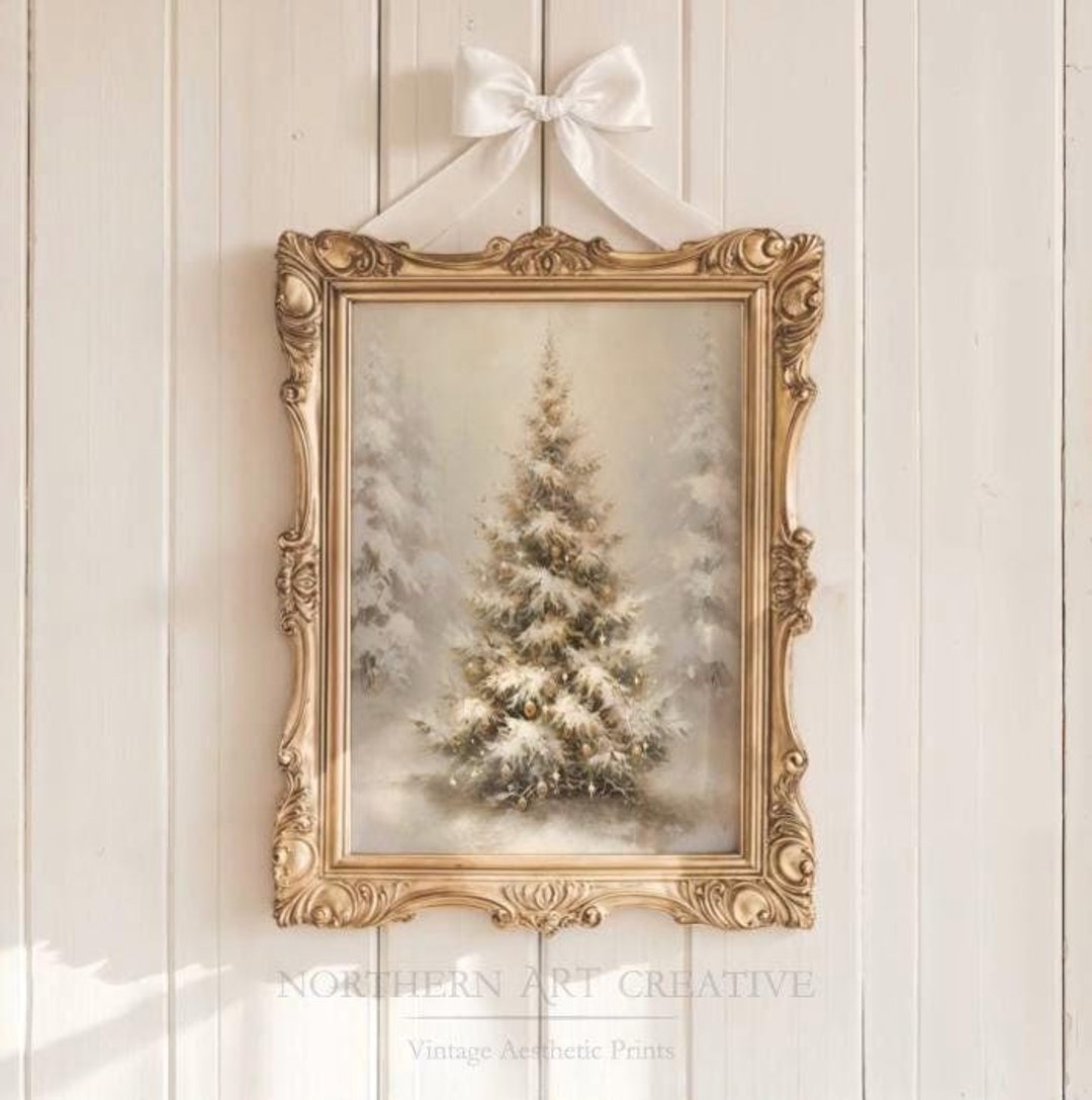 Neutral Christmas Tree Print, Muted Christmas Decor, Vintage Christmas ...