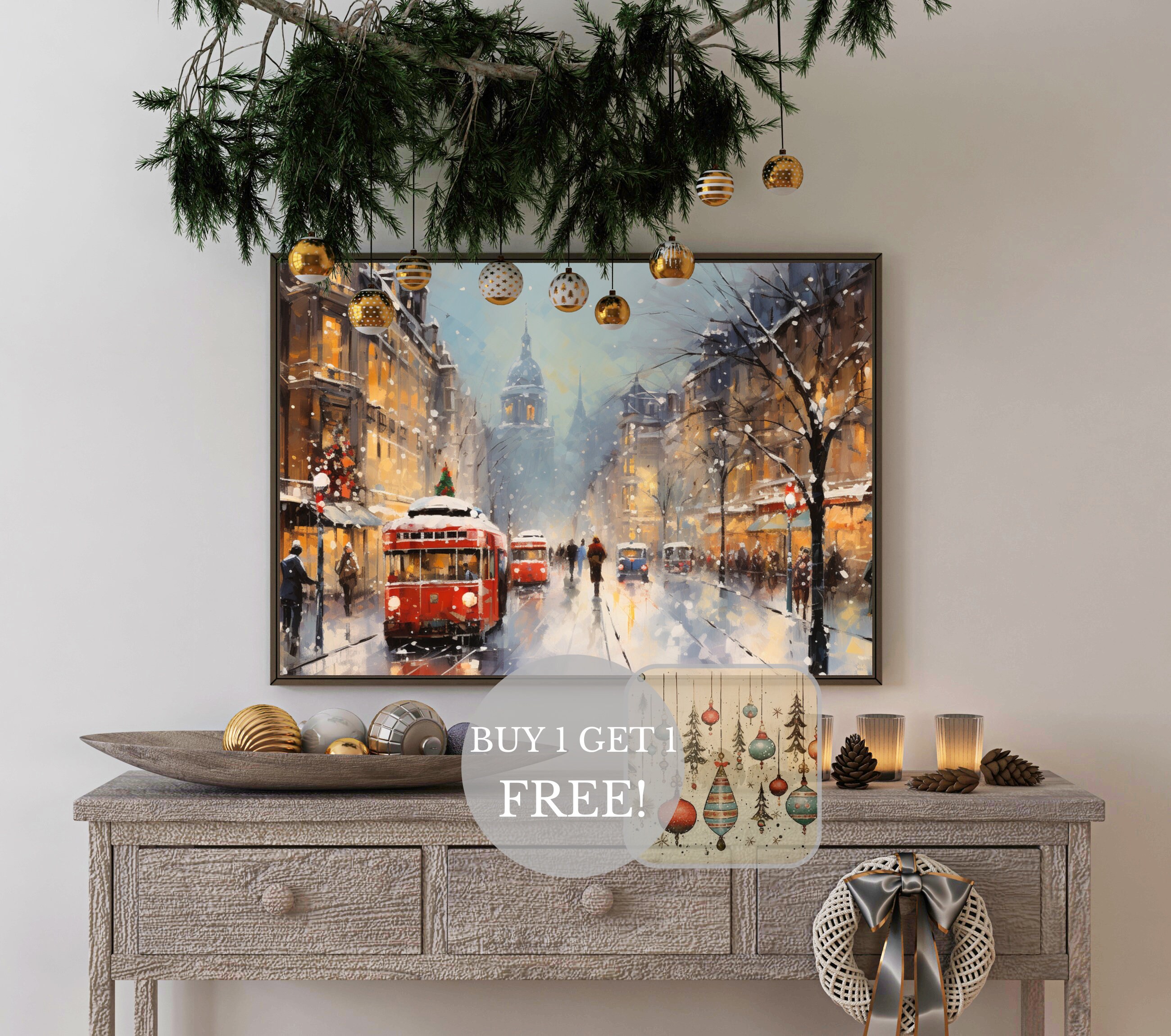 Nostalgic Winter Holiday Samsung Frame TV Art | Christmas Cityscape ...