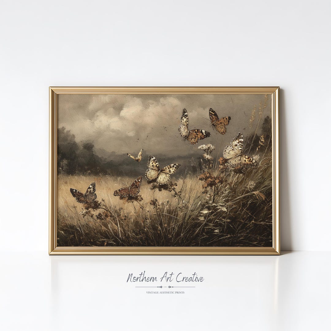 Vintage Countryside Print: Butterflies Landscape Wall Art (printable ...
