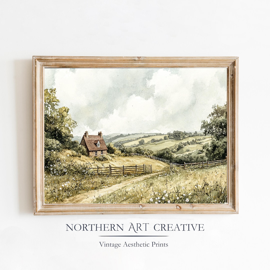 English Countryside Wall Art Vintage Landscape Watercolor Painting ...
