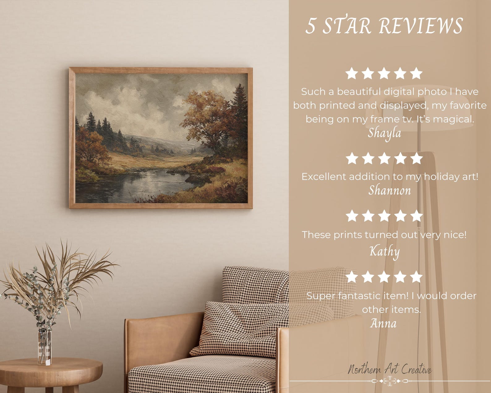 Vintage Landscape Wall Art, Farmhouse River Painting, Cottagecore Decor ...