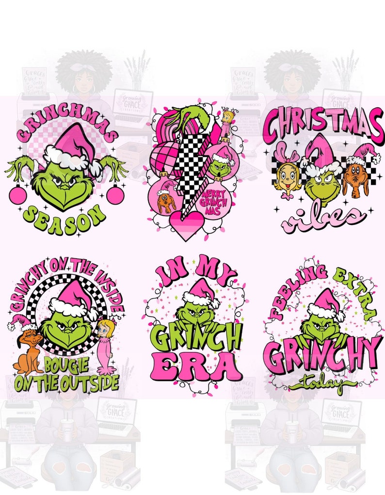 Retro Grinch Pink Christmas PNG Bundle: Shirt Sublimation Designs ...