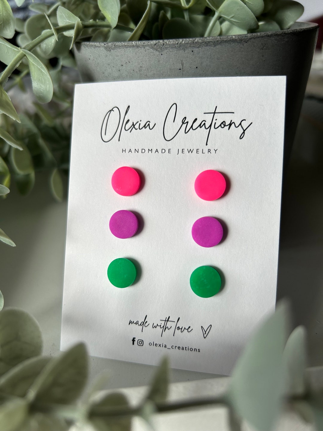 Handmade Neon Stud Earrings Set: Stainless Steel Posts (9mm) - Etsy