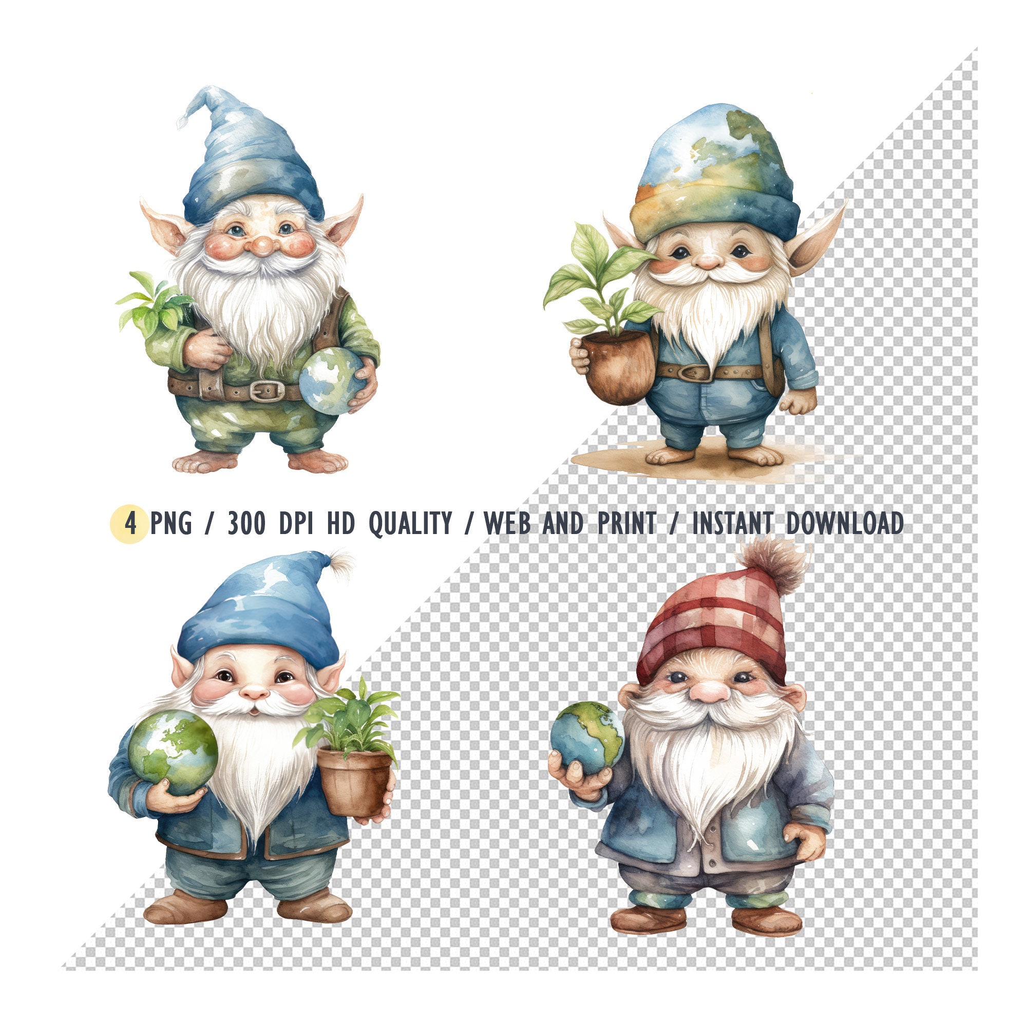 Watercolor, Clipart, Cute Gnome Holding Earth Png,gnome Holding Garth ...
