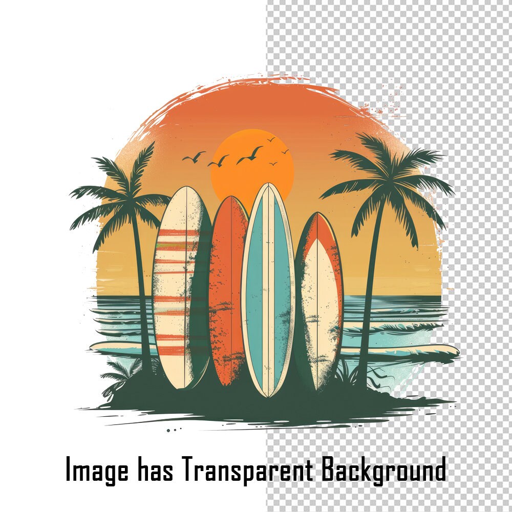 Surfboard Clipart With Tropical Clipart, Watercolor Beach With ...