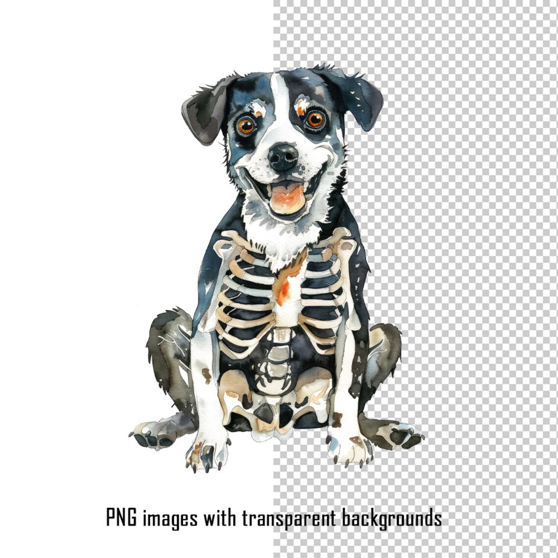 Adorable Watercolor of a Dog Dressed as a Skeleton With Glowing Bones ...