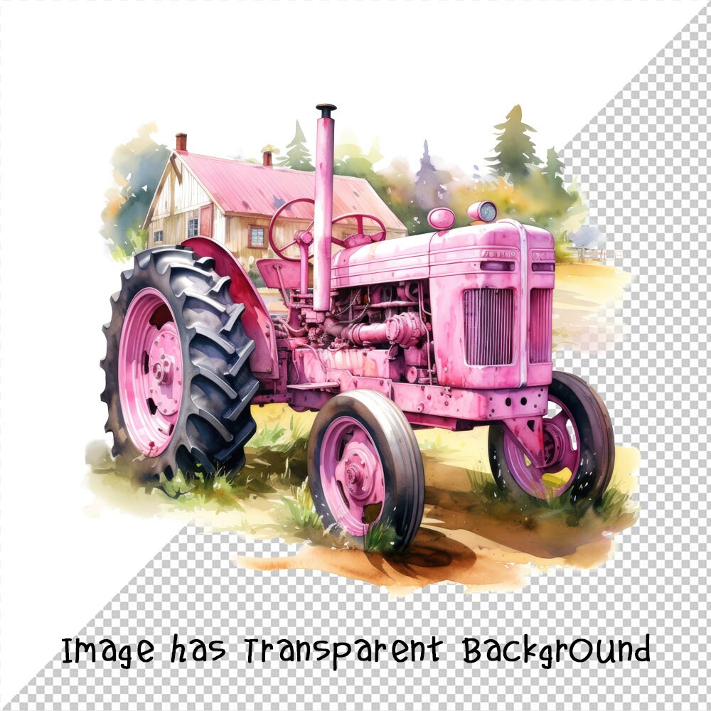 Watercolor Pink Farm Tractor Clipart, Pink Farm Tractor PNG, Watercolor ...