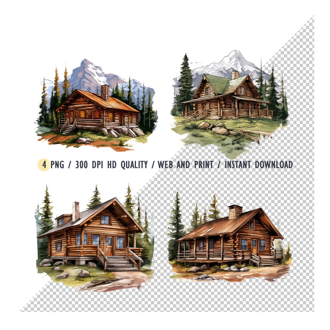 Rustic Cabin Clipart, Rustic Mountain Cabin Png,cabin Bundle,digital ...