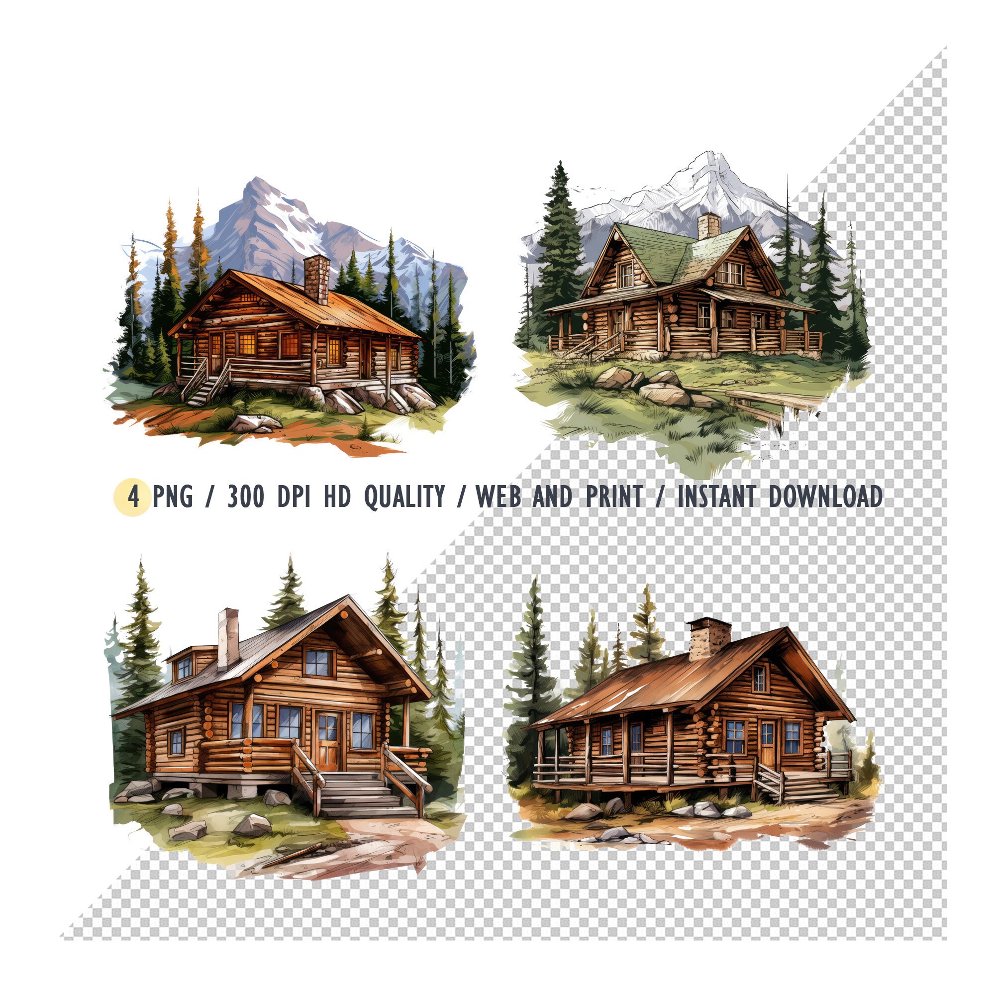 Rustic Cabin Clipart, Rustic Mountain Cabin Png,cabin Bundle,digital ...