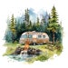 Cute Watercolor Vintage Camper Clip Art Woodland Background - Etsy