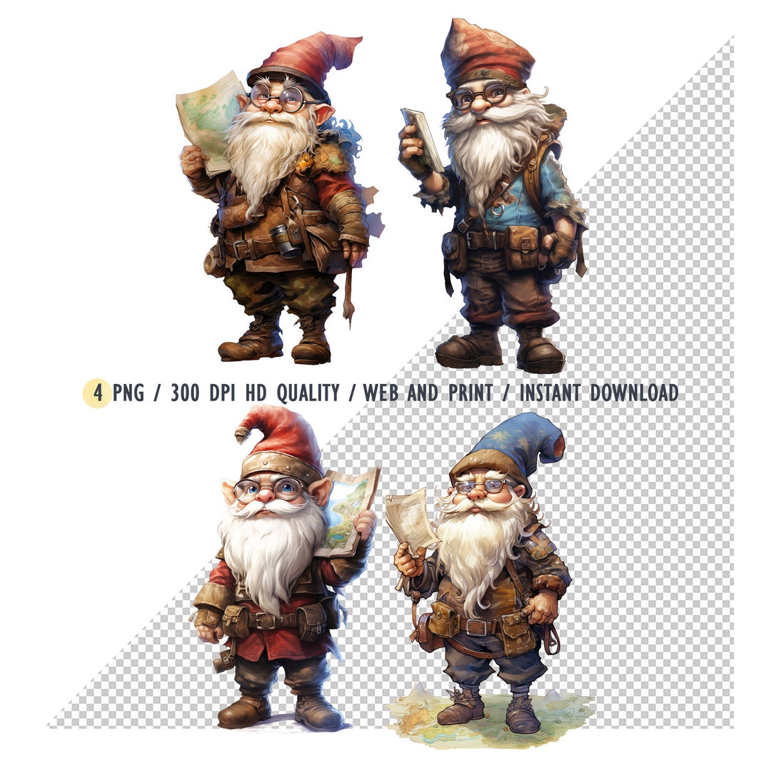 Cute Gnome Explorer With Goggles Clipart, Gnome Holding Map PNG, Earth ...