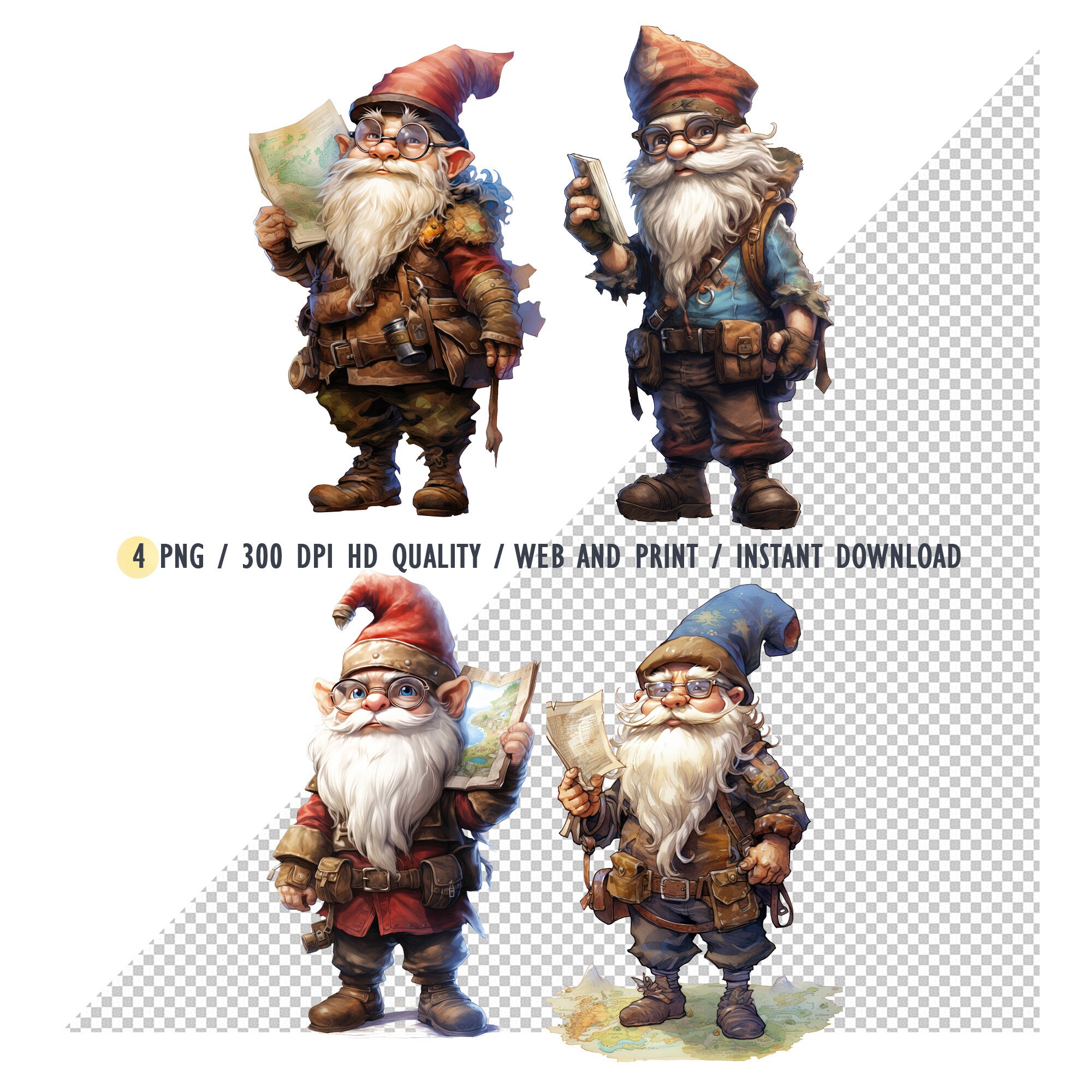 Cute Gnome Explorer With Goggles Clipart, Gnome Holding Map PNG, Earth ...