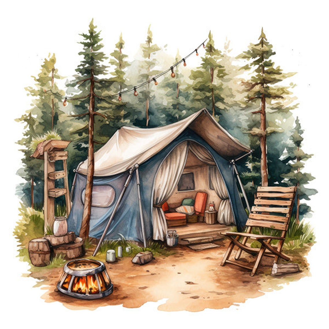 Cute Watercolor Vintage Camper Clip Art Woodland Background - Etsy