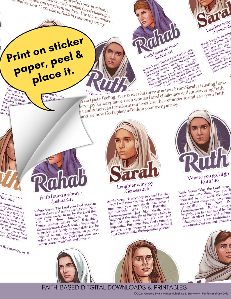 Women of the Bible Stickers: Vintage Christian Art (printable Digital ...
