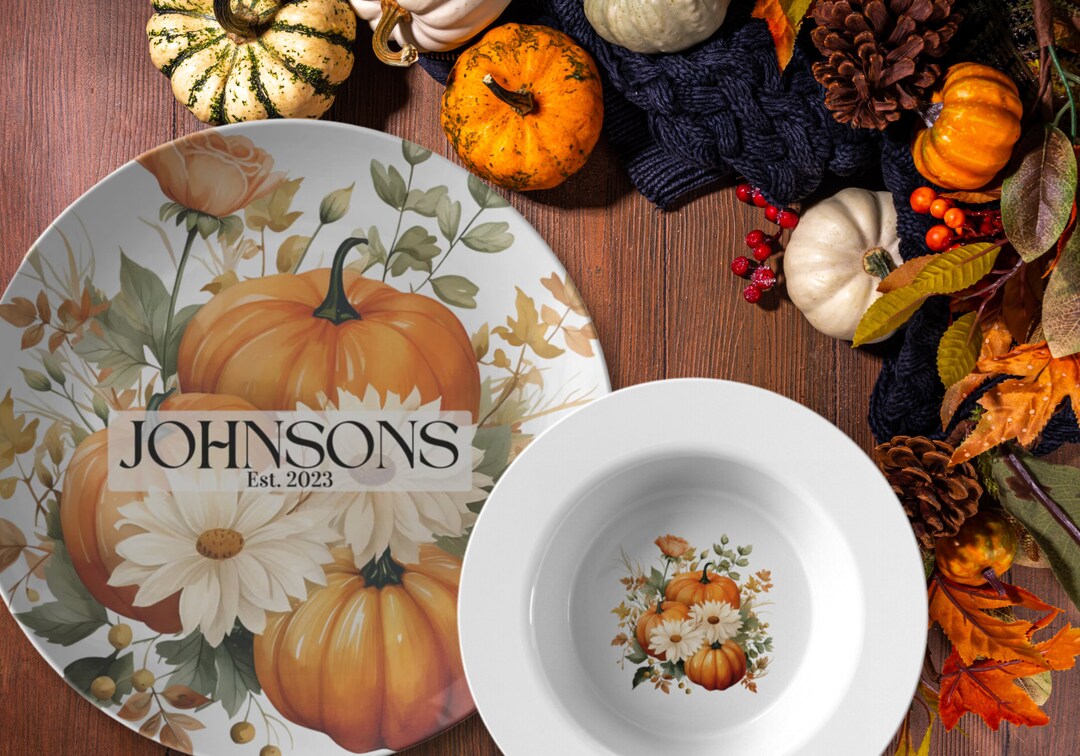 FALL PUMPKIN DINNERWARE Custom Style 1 - “pumpkin Patch Collection” Plate, Bowl, and Frosted ...