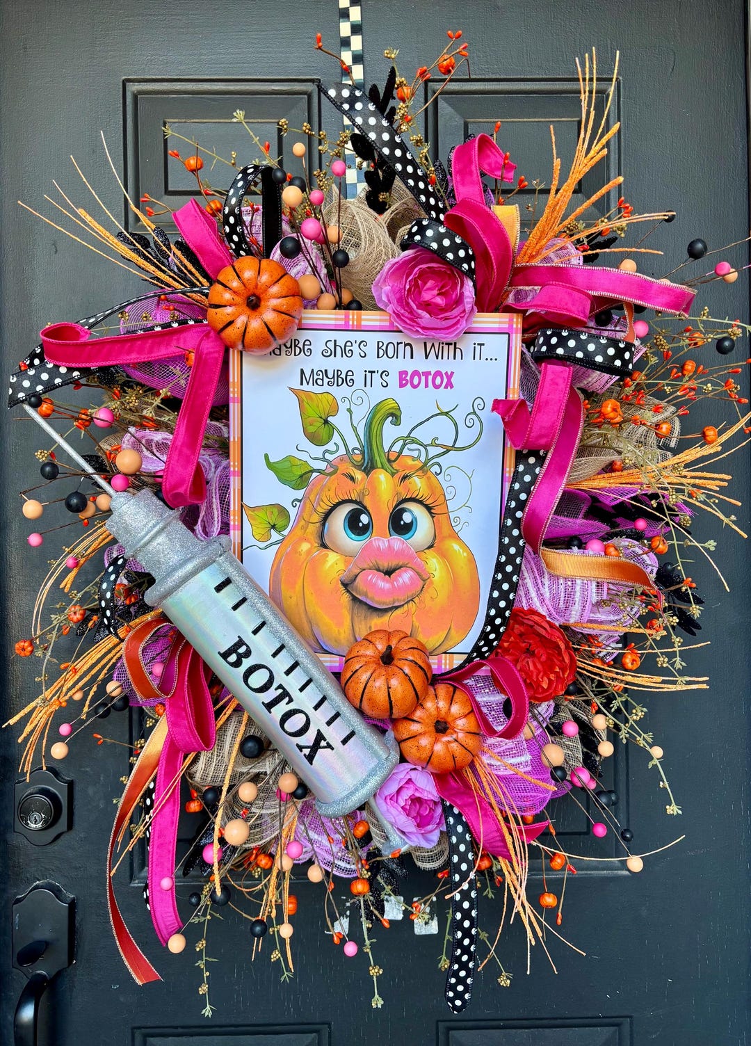 Funny Fall Wreath With Botox Pumpkin – Glam Halloween Door Decor ...