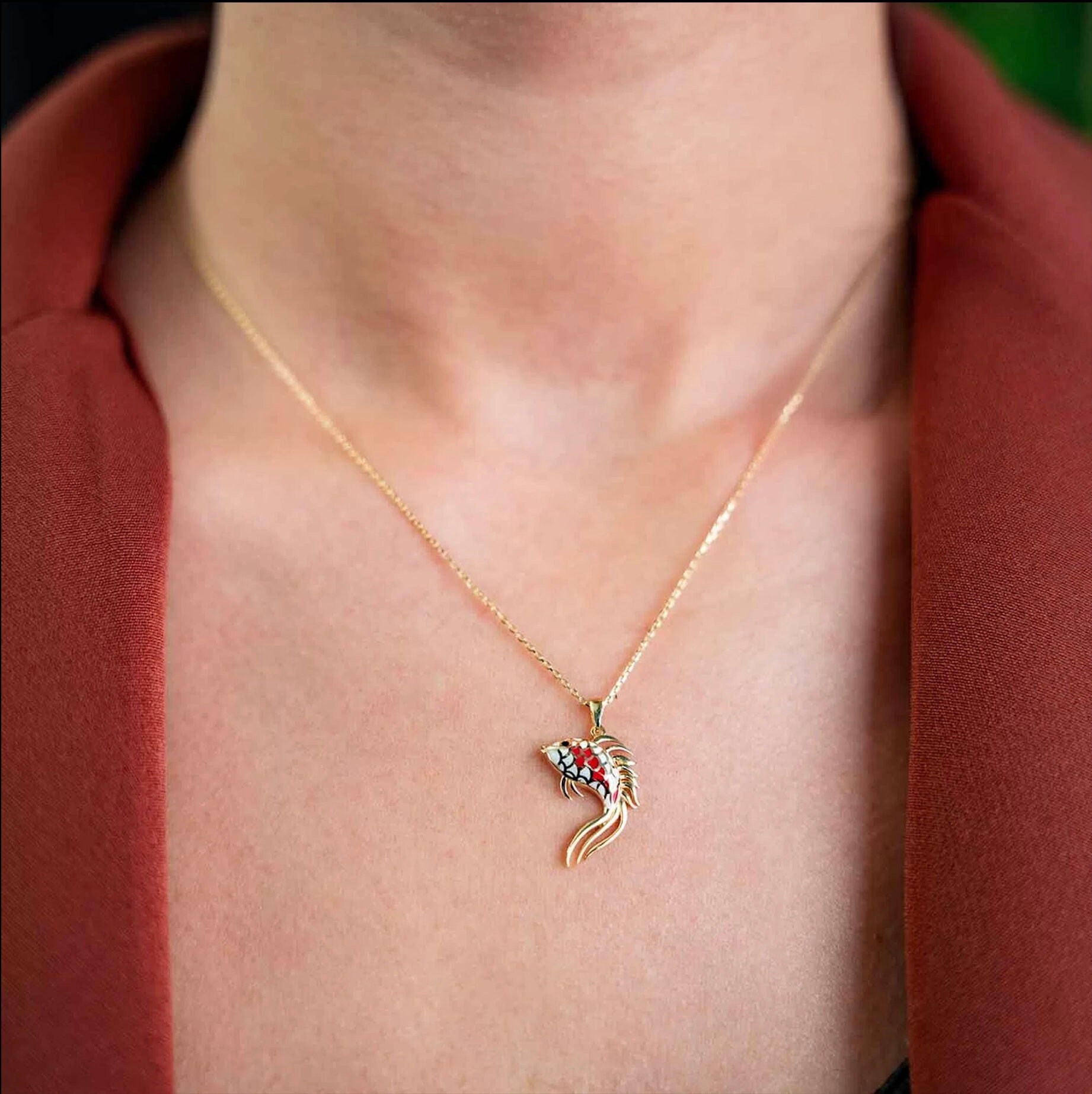 Colorful Tailed Fish Symbol 14K Gold Necklace Minimalist Jewelry - Etsy
