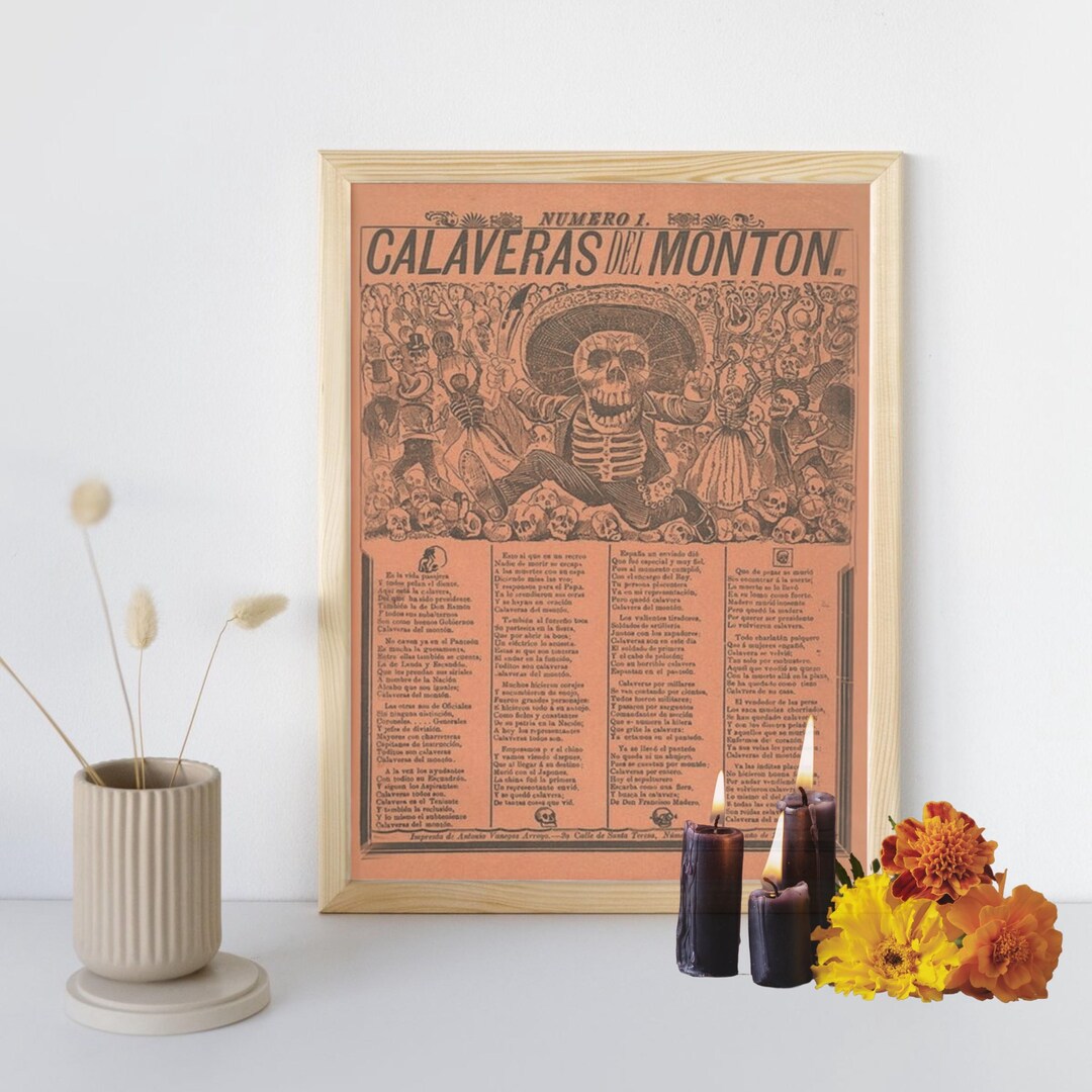 Vintage Skeleton Wall Art Halloween Spooky Spanish Mexican Print Day of ...