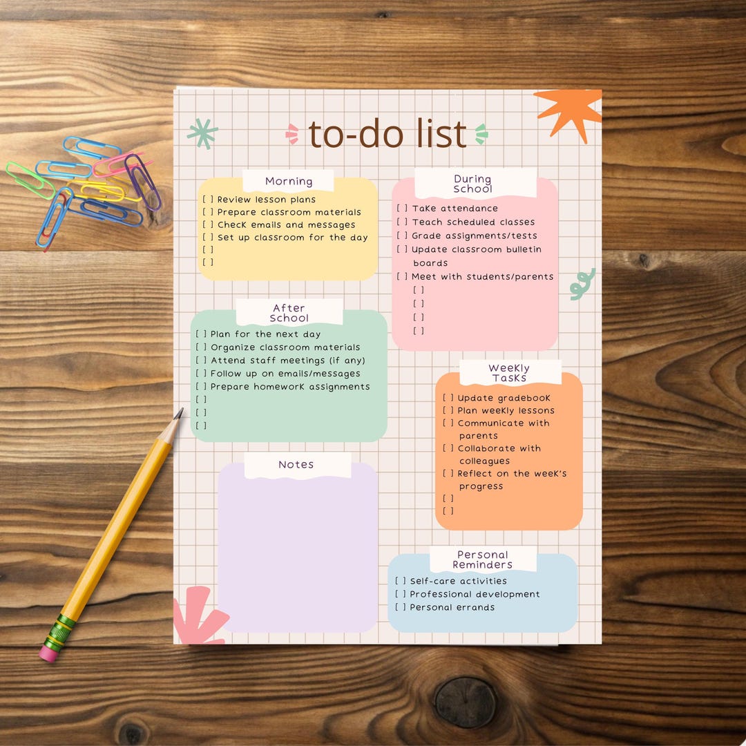 Teacher to Do List Printable Download high Quality PDF / Classroom To ...