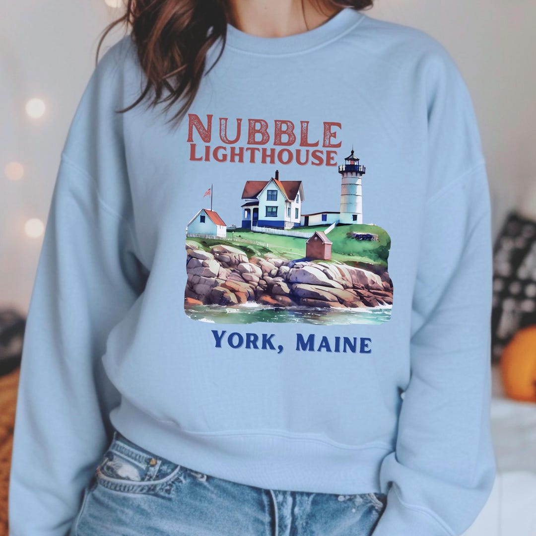 Nubble Lighthouse Sweatshirt: Cape Neddick, York Maine Coastal Crewneck ...