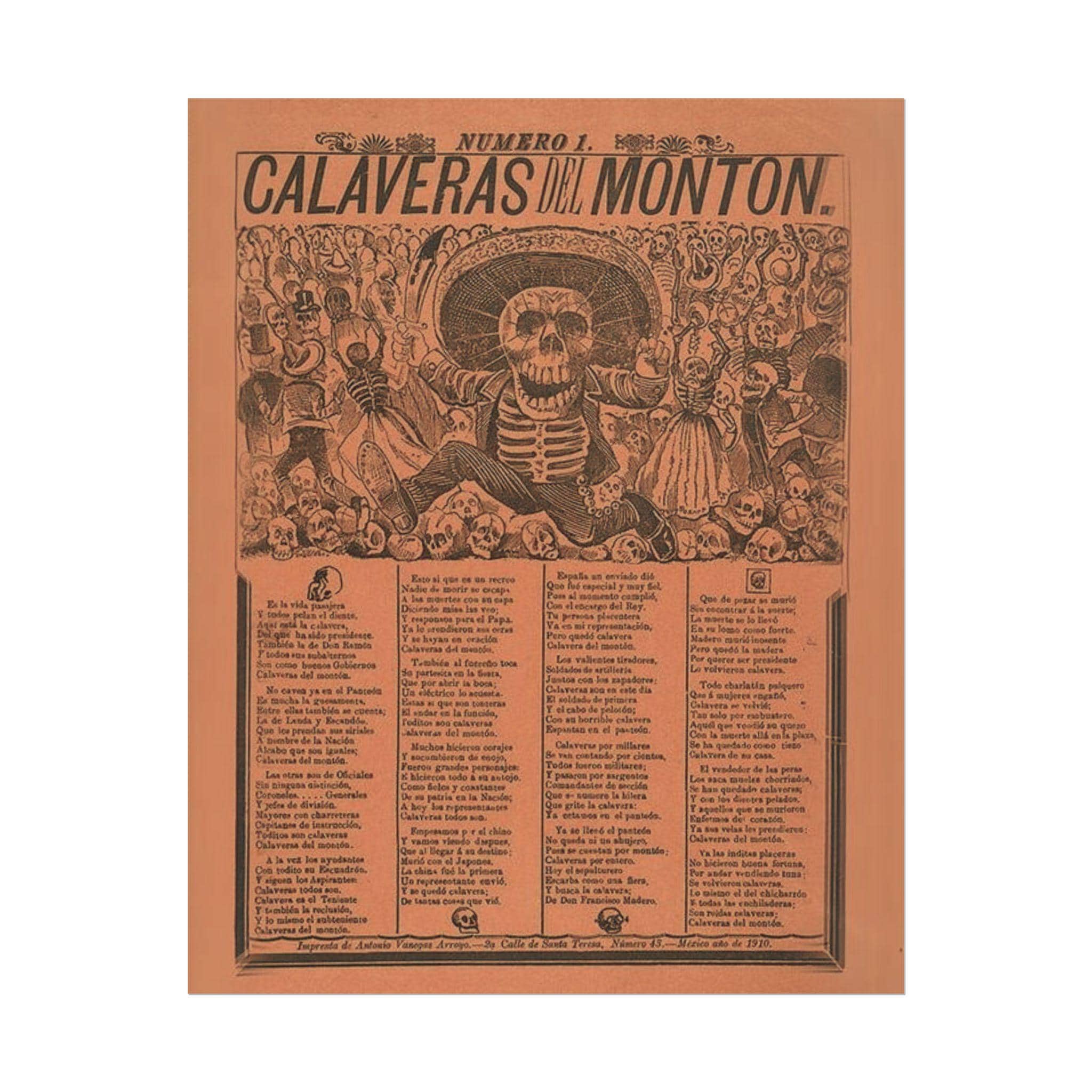 Vintage Skeleton Wall Art Halloween Spooky Spanish Mexican Print Day of ...