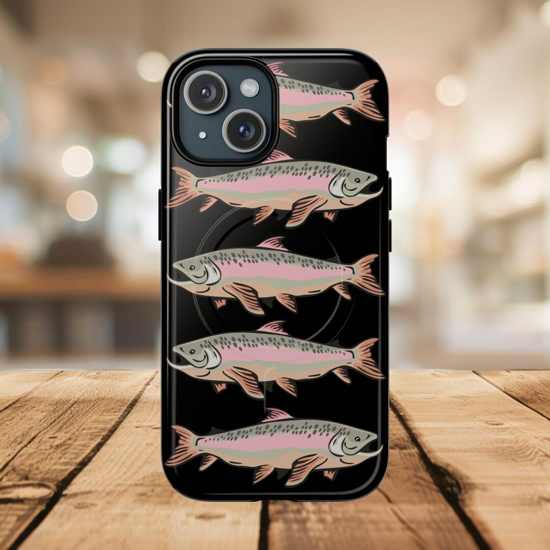 Salmon Fishing Aesthetic Tough Magnetic iPhone Case, Bold Pink Salmon ...