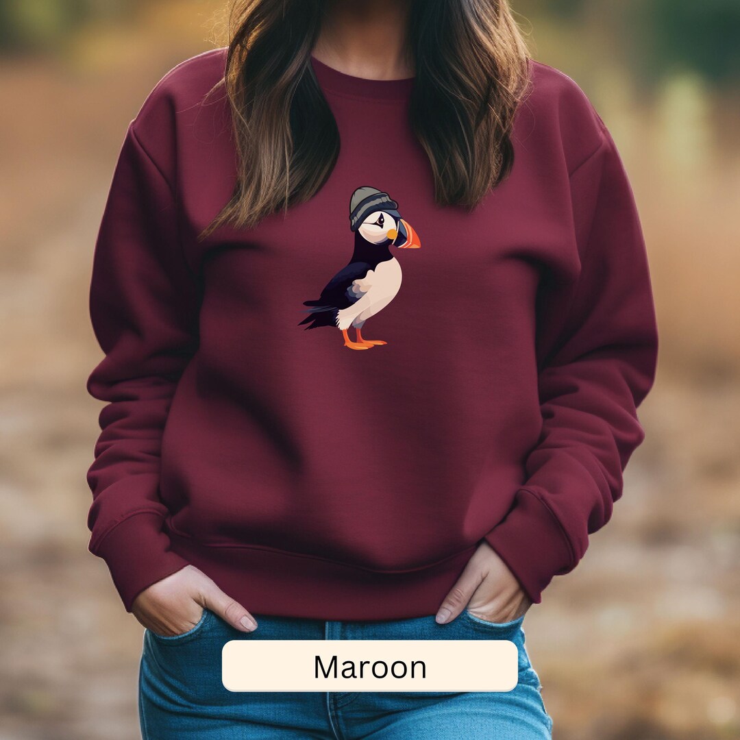 Puffin Crewneck Sweatshirt Cool Hip Puffin in Hat Sweatshirt Atlantic ...