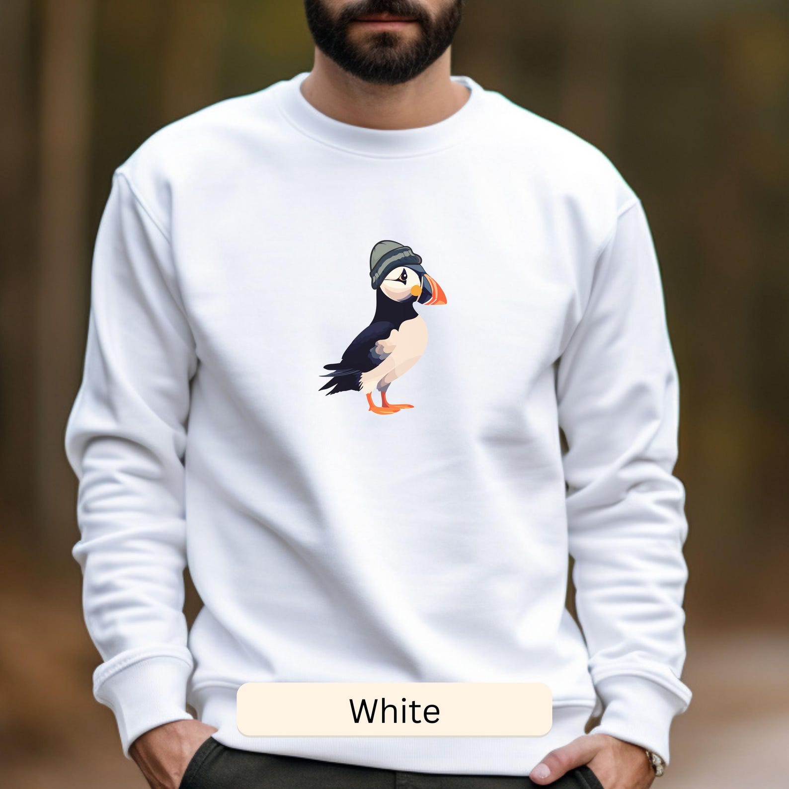 Puffin Crewneck Sweatshirt Cool Hip Puffin in Hat Sweatshirt Atlantic ...