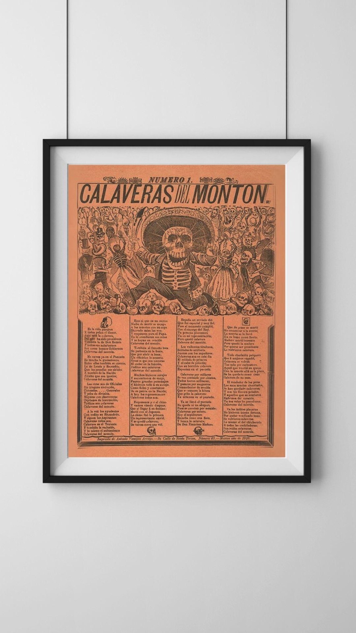 Vintage Skeleton Wall Art Halloween Spooky Spanish Mexican Print Day of ...