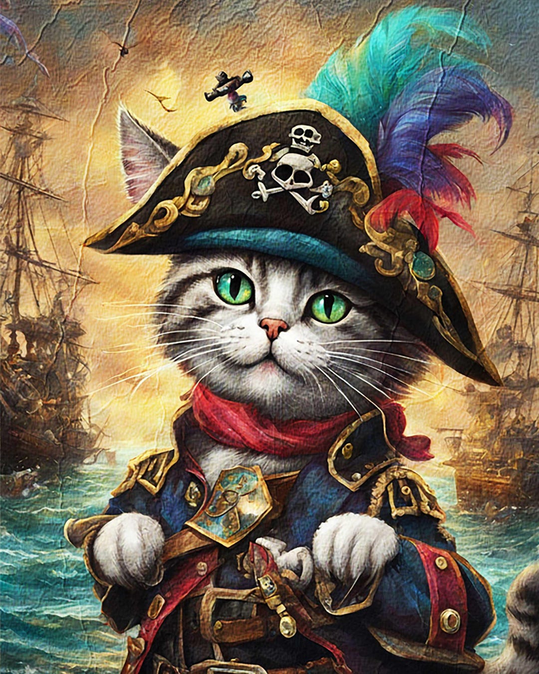 Vintage Cat Pirate Ship Pet Portrait, Dog Cat Portrait, Transform Your ...