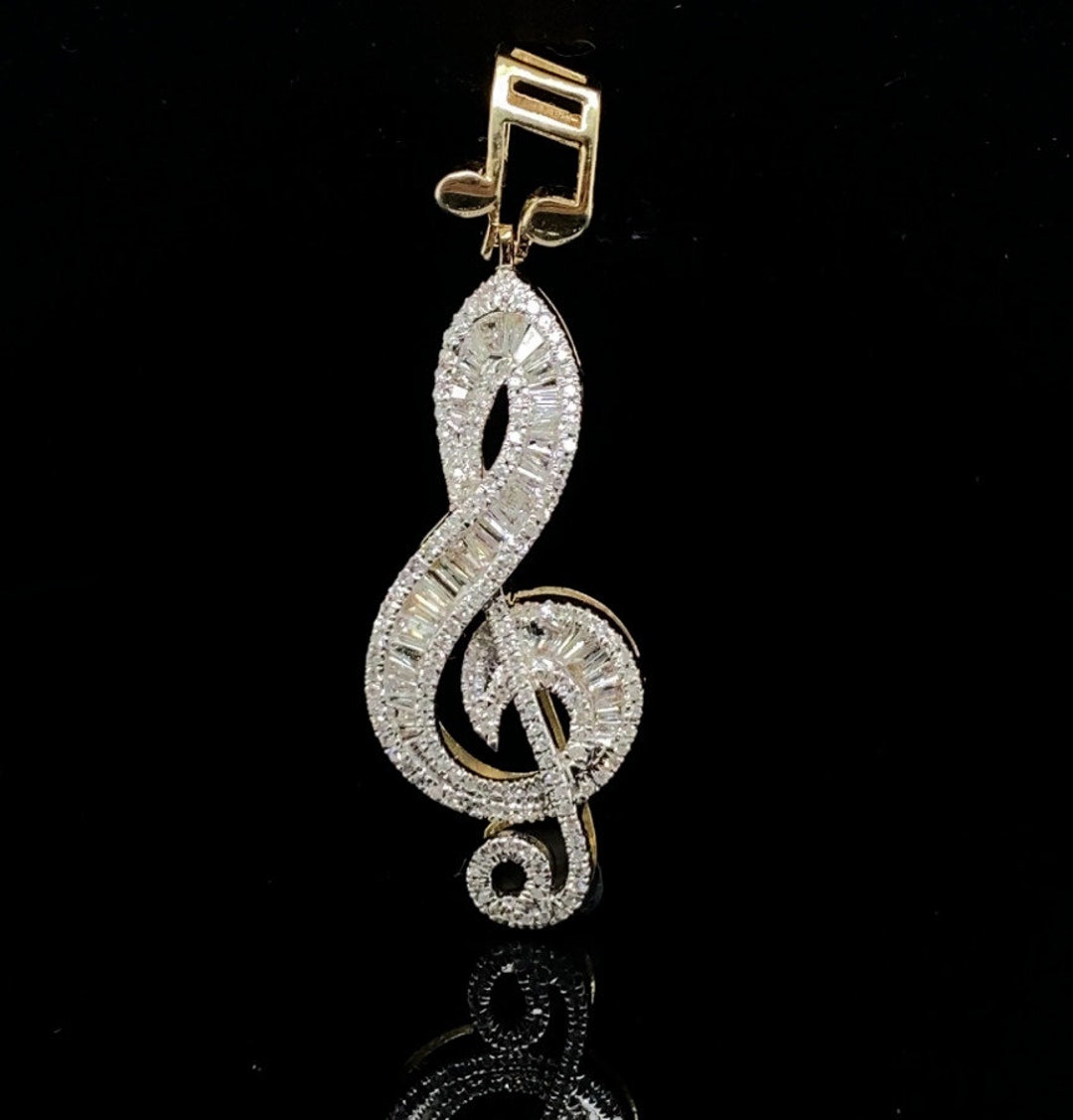 Music Note Pendant 14K Yellow Gold Plated 2.00 Ct Baguette Cut Lab ...