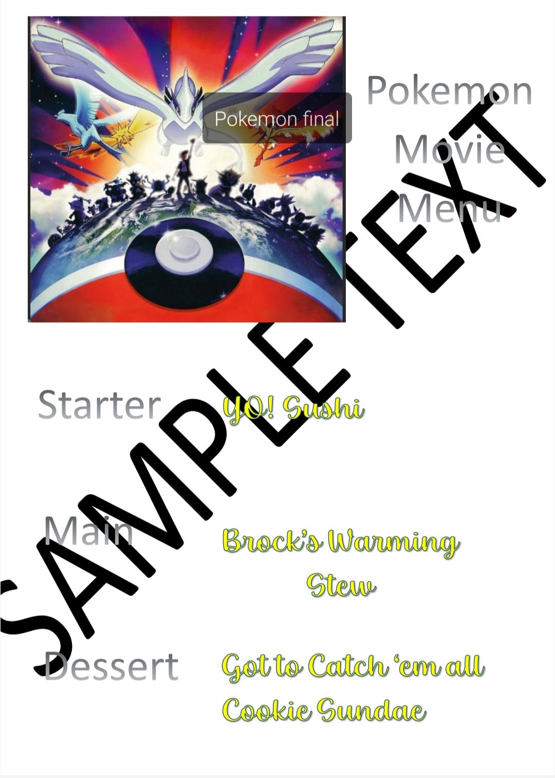 Pokemon Movie Menu With Recipe - Etsy
