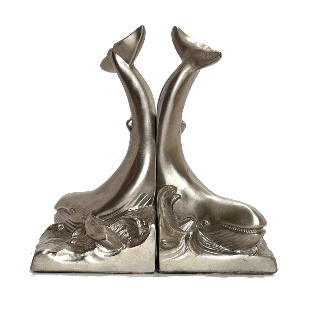 Vintage PM Craftsmen Brushed Nickel Whale Bookends 7.5 Inches Tall ...