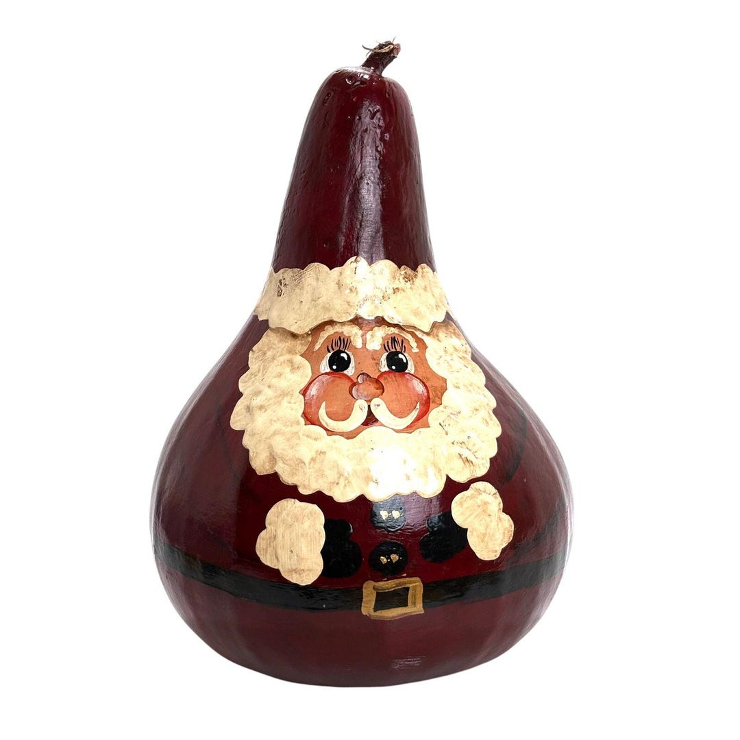 Vintage Hand Painted Folk Art Santa Gourd Squash 9 Inches Tall by 6 ...